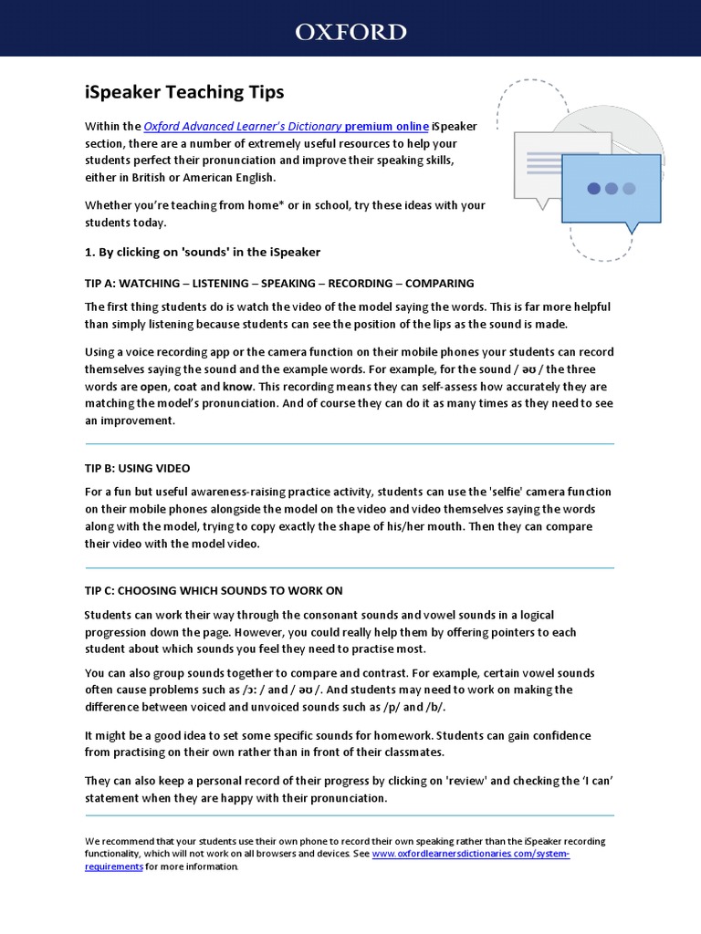 OXFORD DICTIONARY - Ispeaker - Tips - Teachers | PDF | Public Speaking | Learning