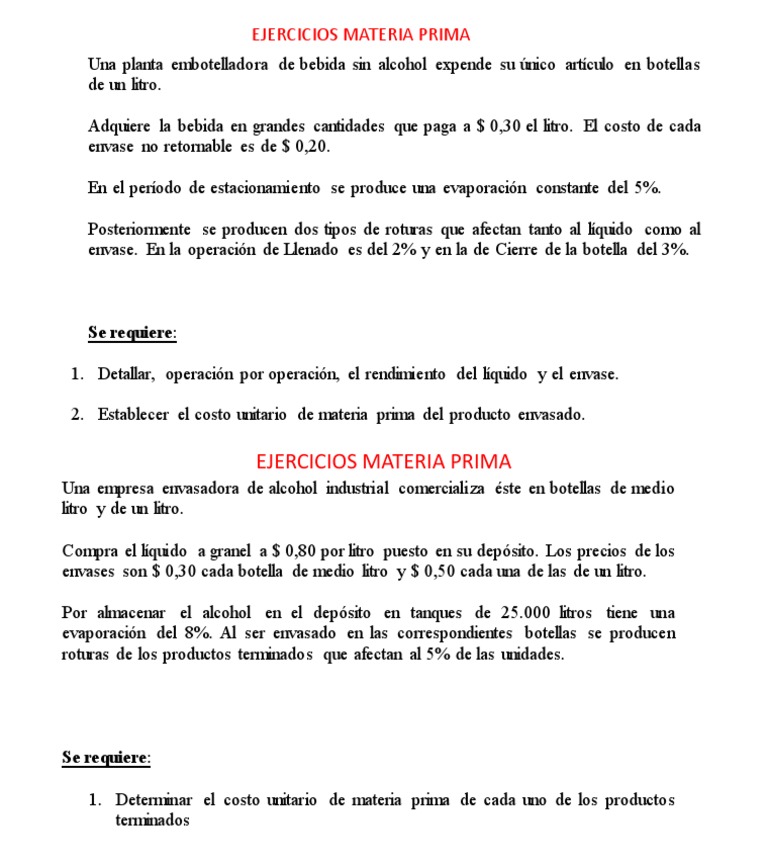 Ejercicios Extra de Materia Prima | PDF