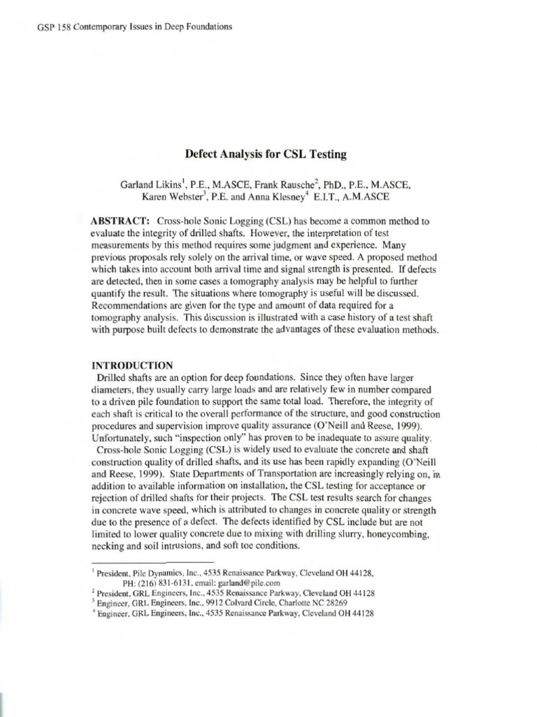 Likins2006 - Defect Analysis For CSL | PDF | Deep Foundation | Concrete