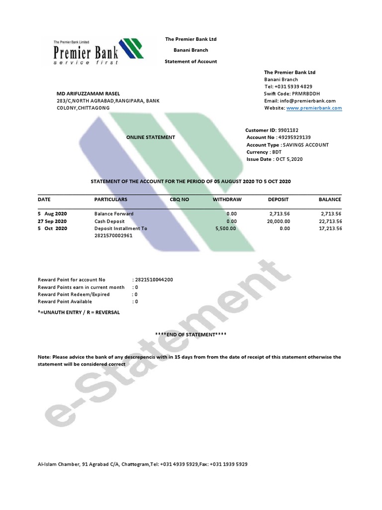 The Premier Bank | PDF | Banks | Deposit Account