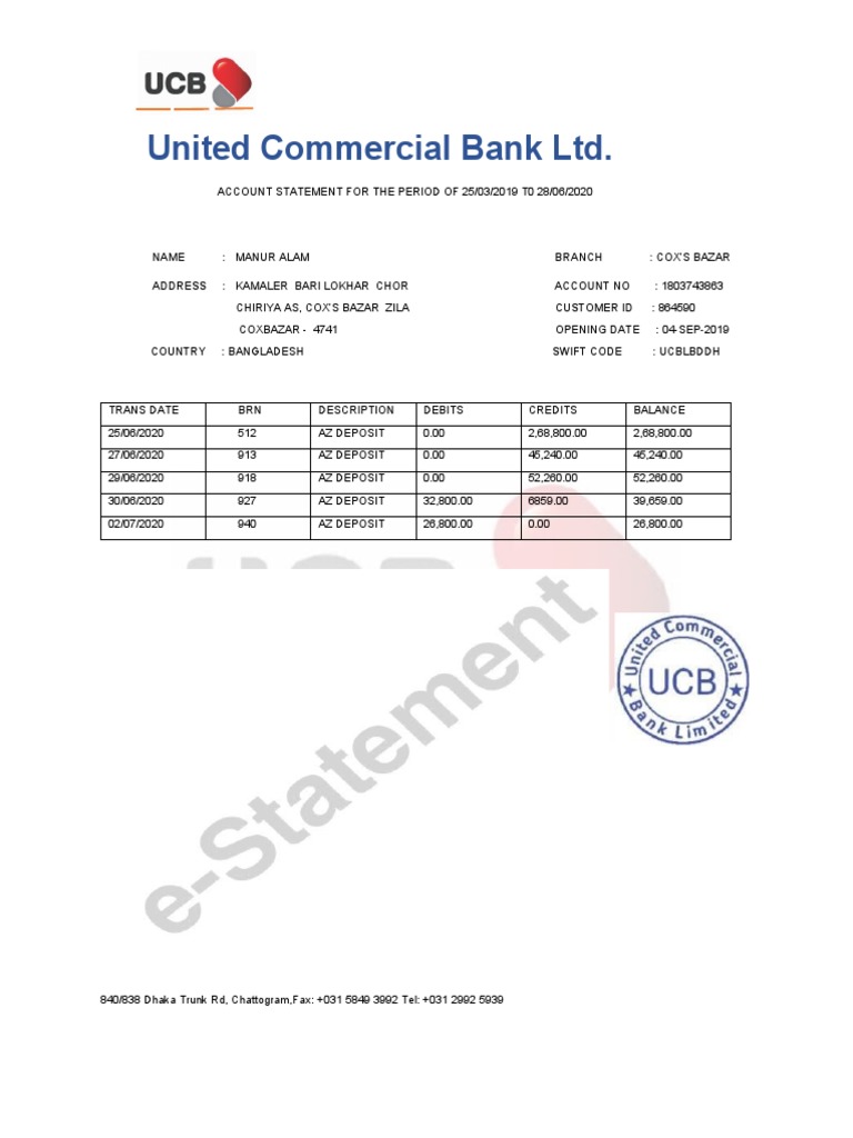 Ucb Bank Statement | PDF