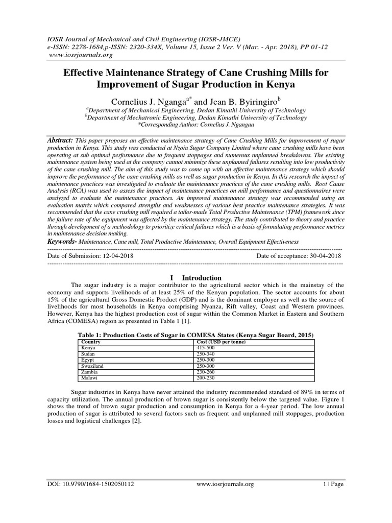 Effective Maintenance Strategy of Cane C | PDF | Life Cycle Assessment | Reliability Engineering