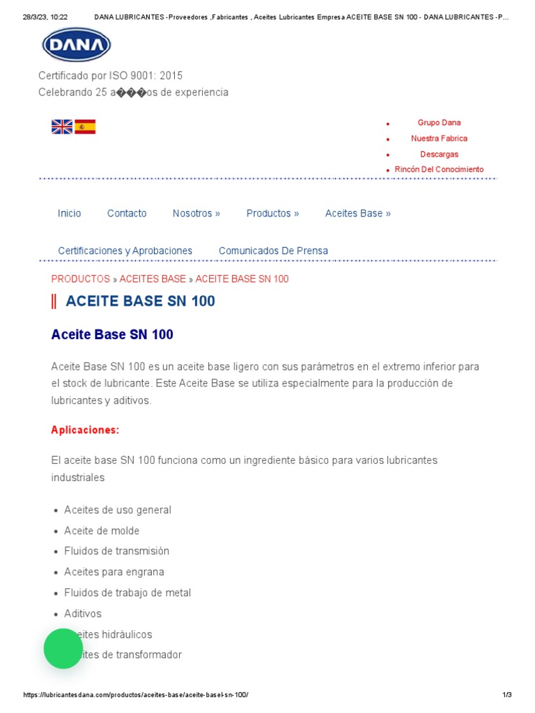 Base Sn100 - Dana | PDF | Lubricante | Petróleo