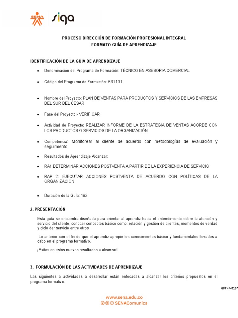 Gfpi F 019 - Guia - de - Aprendizaje Guia Monitorear | Descargar gratis PDF | Producto (Negocio ...