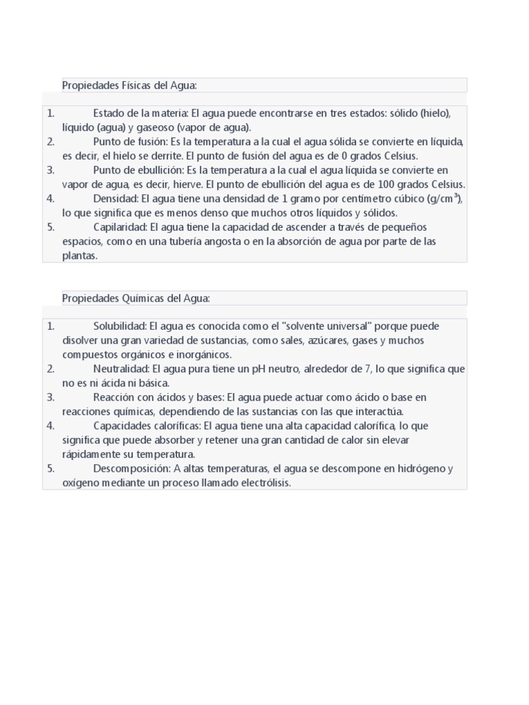 Propiedades Físicas Del Agua | PDF | Ciencia y matemáticas