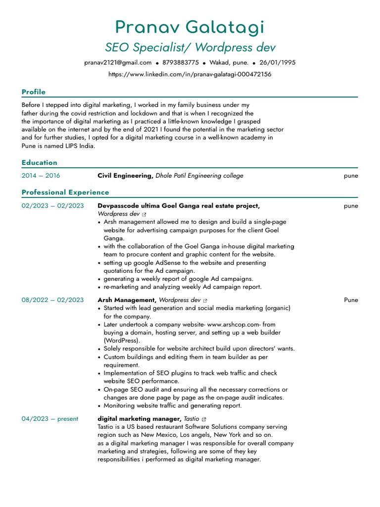 Pranav - Galatagi - Resume - 09 06 2023 20 58 12 | PDF | Websites ...