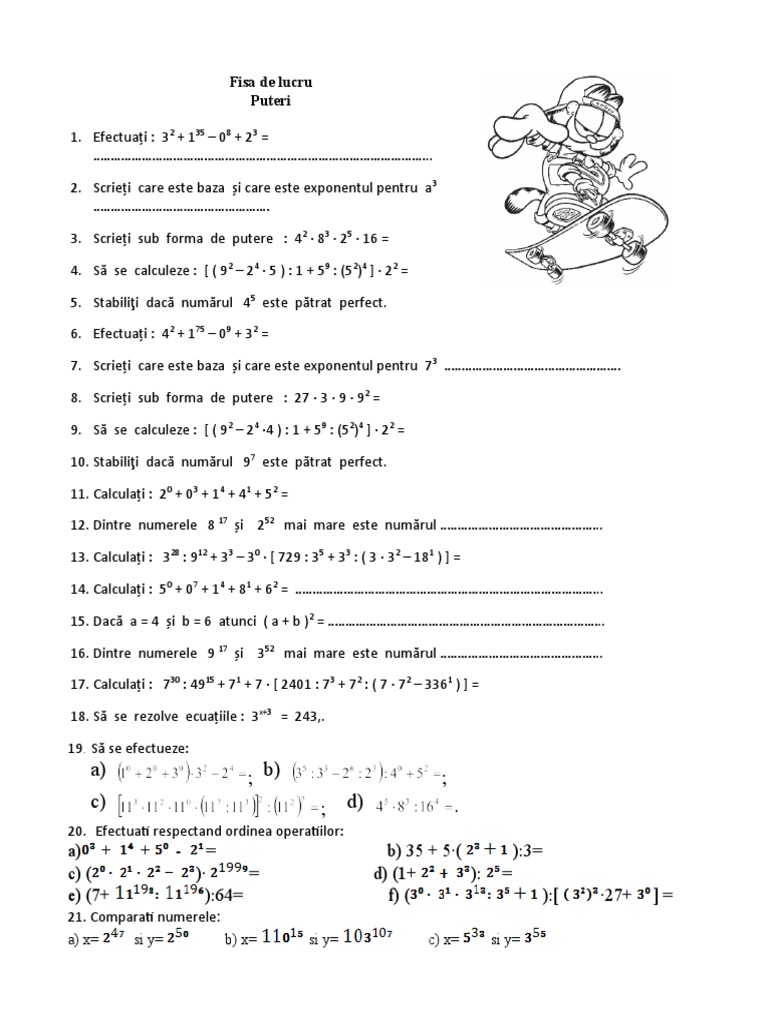 Fisa de Lucru Cu Puteri Clasa A 5 A | PDF