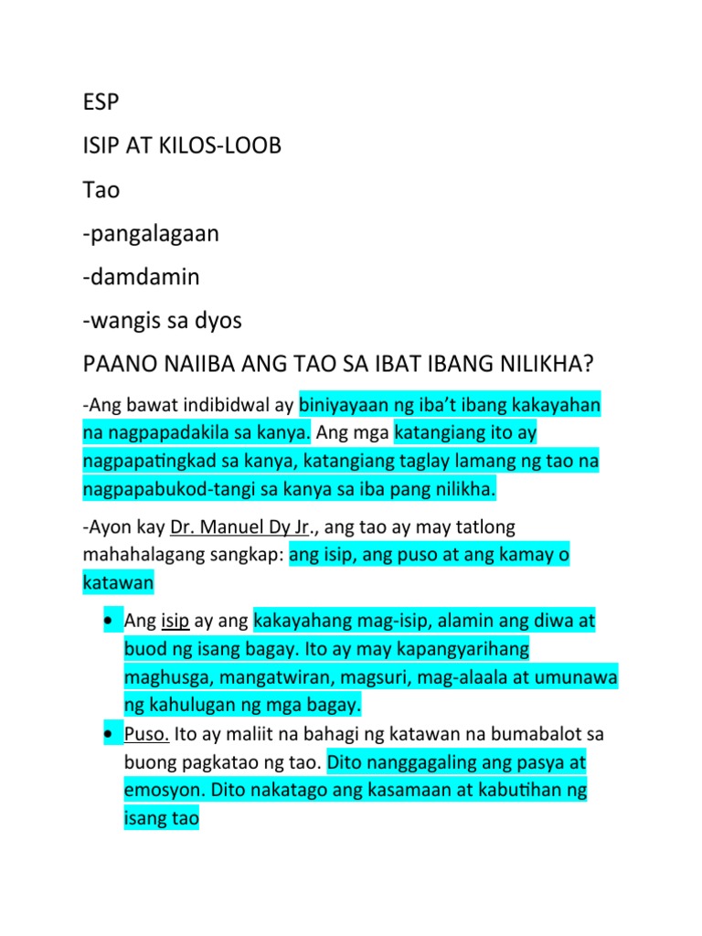 ESP Isip at Kilos-Loob Tao - Pangalagaan - Damdamin - Wangis Sa Dyos ...