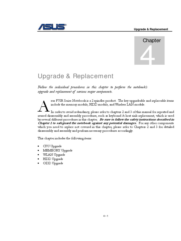 ASUS F7SR Chapter 04-v1.0 | PDF | Laptop | Computer Science