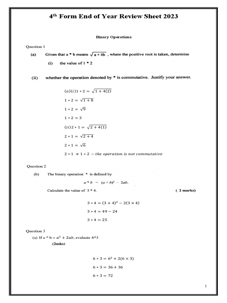 4th Form Exam Review Sheet 2023 - Questions and Answers | PDF