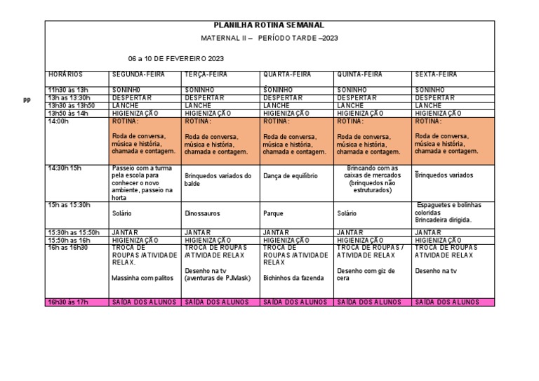 PLANILHA ROTINA SEMANAL simples | PDF