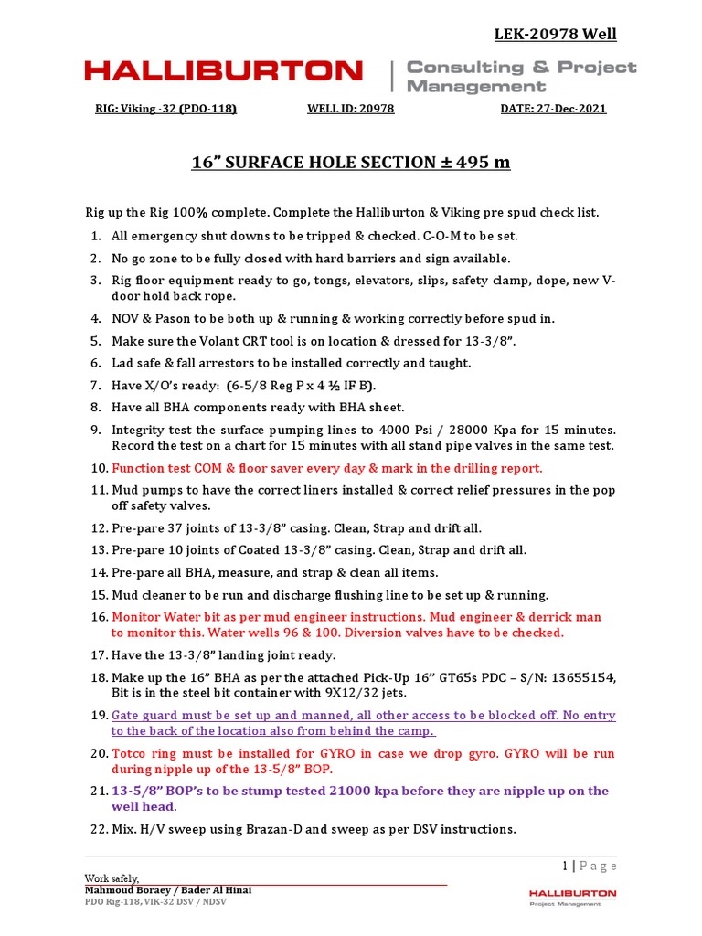 01 - Drill 16'' Hole Section & POOH | PDF | Casing (Borehole) | Mechanical Engineering