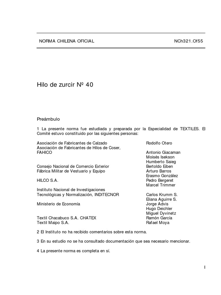 NCh0321-55 Hilos de Zurcir | PDF | Libra (masa) | Metrología