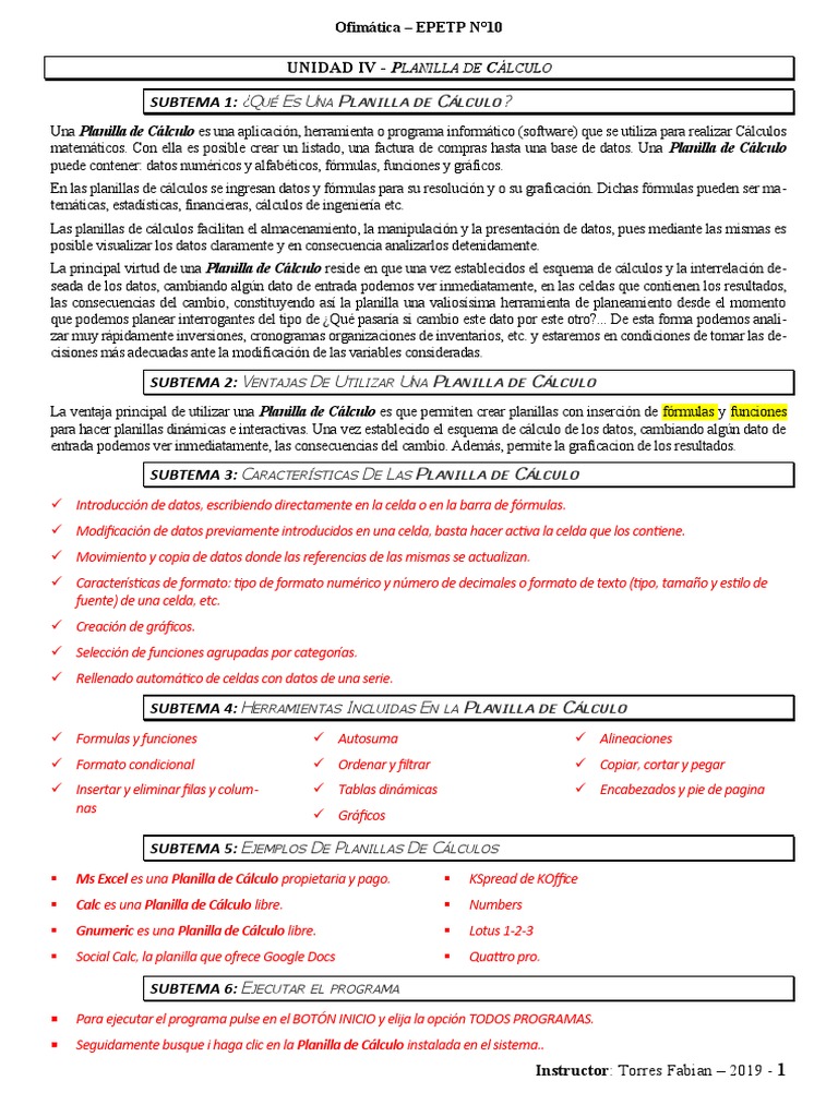6.1 Unidad 4 - Planilla de Calculo - Actividad 1er Calse | PDF | Hoja de cálculo | Ventana ...