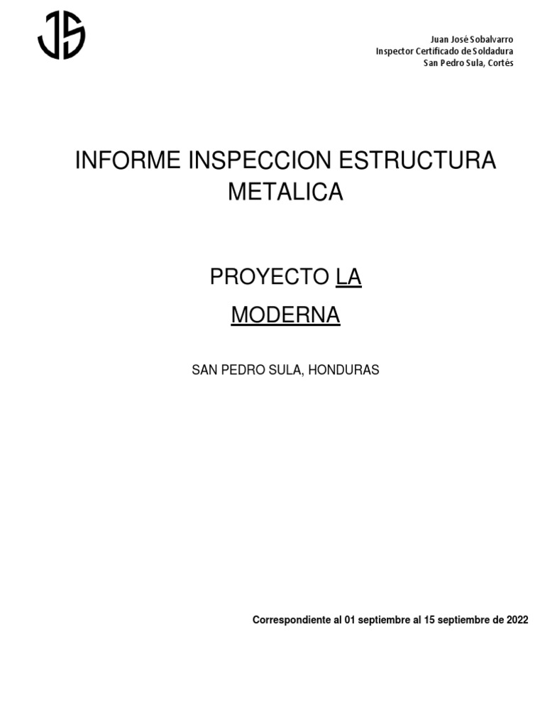 INFORME INSPECCION ESTRUCTURA METALICA Septiembre 1ra Quincena | PDF | Ingeniería mecánica ...