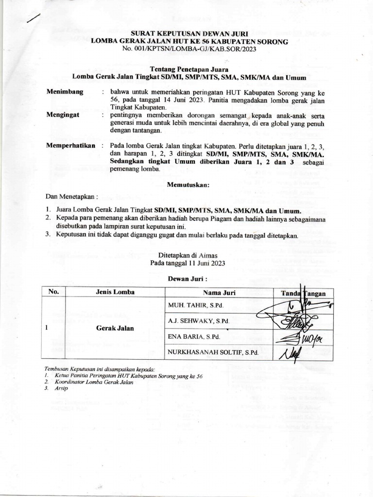 SURAT KEPUTUSAN DEWAN JURI | PDF