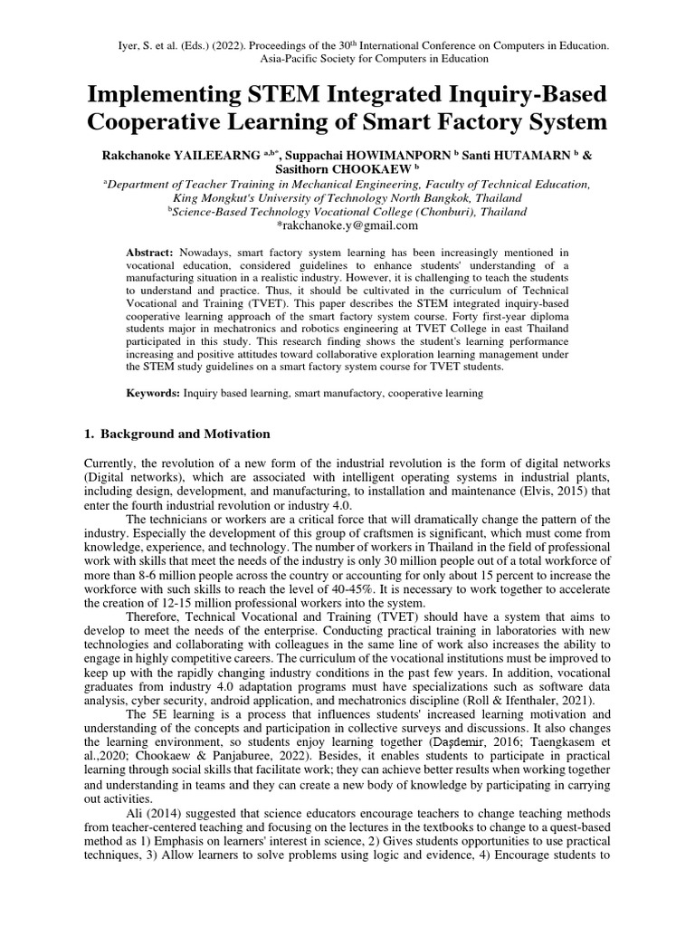 ICCE2022-Implementing STEM Integrated Inquiry-Based Cooperative | Download Free PDF | Learning ...