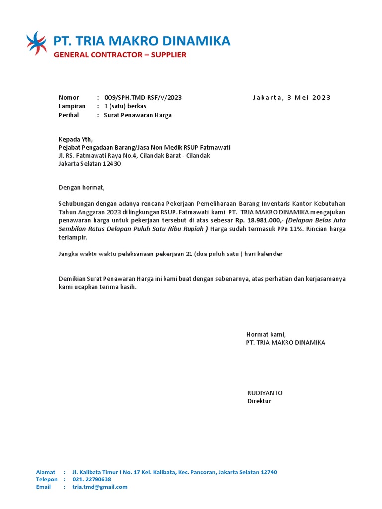 SPH Pengadaan Invt Kantor Rsup Fatmawati 2023 | PDF