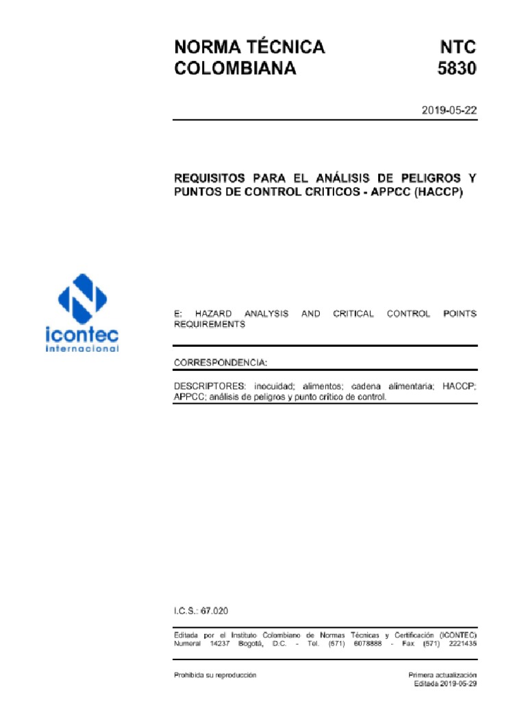NTC 5830 (2019-05-22) Requisitos para APPCC-HACCP | PDF