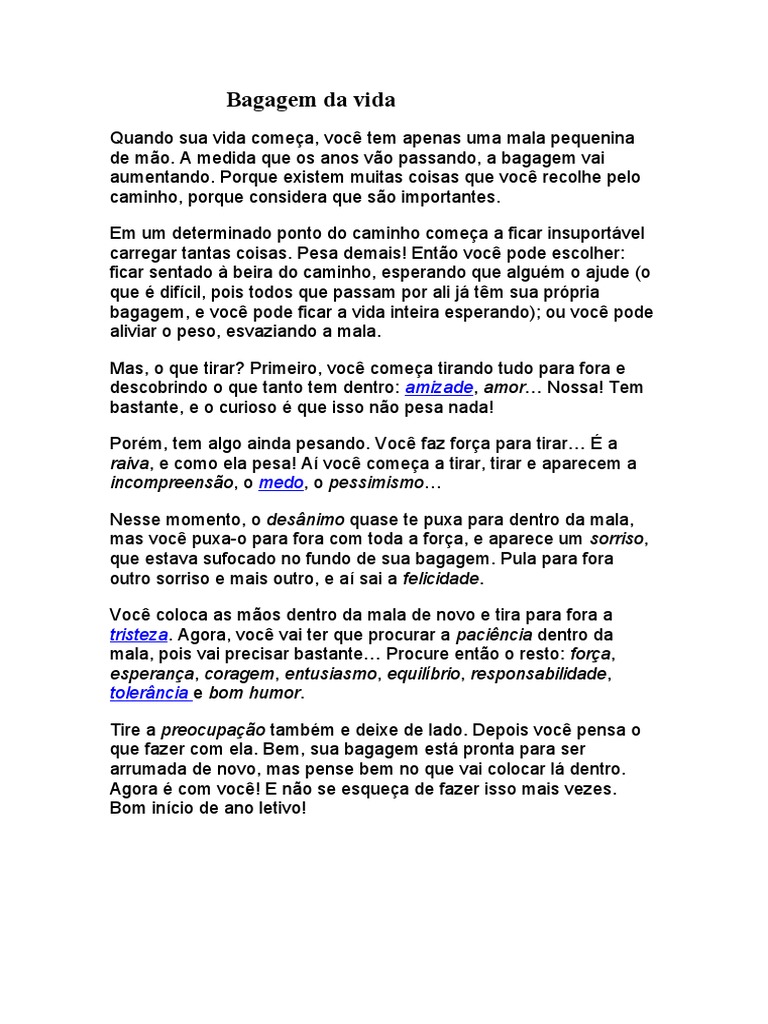Bagagem Da Vida Texto Reflexivo | PDF | Autoajuda