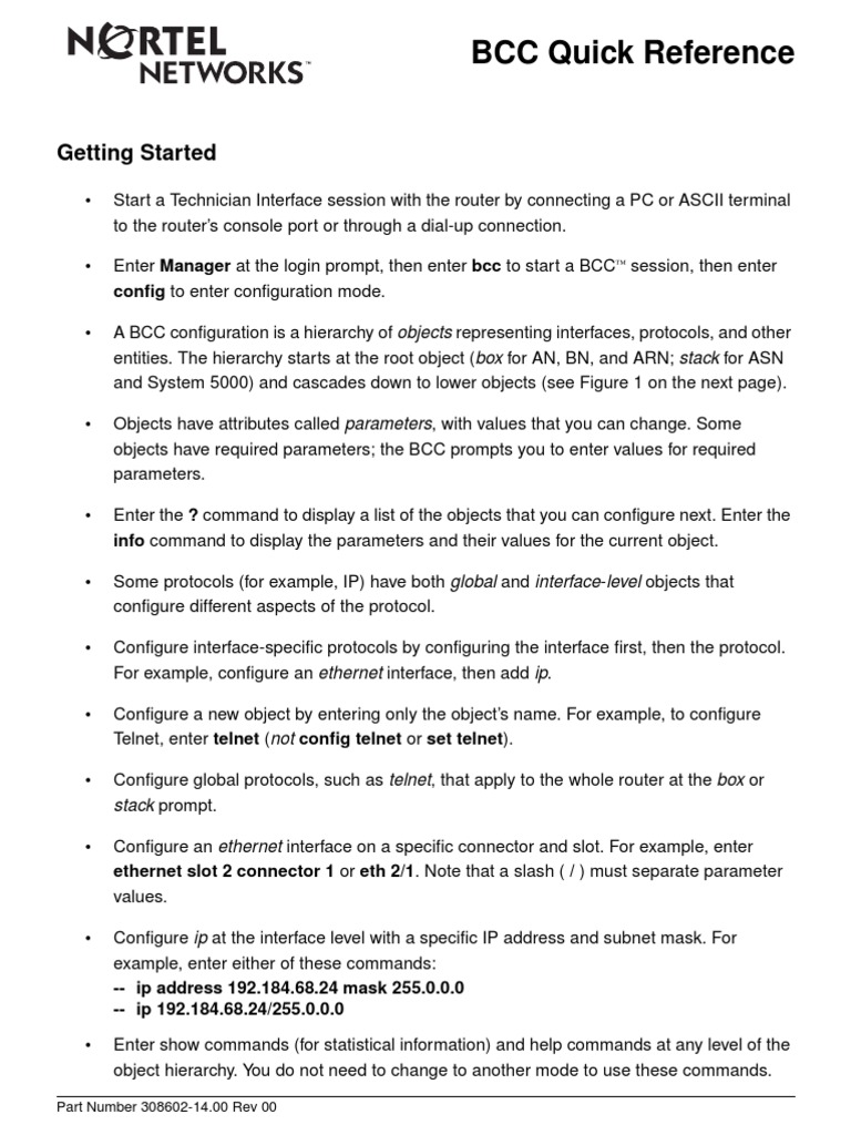 BCC Quick Reference | PDF | Ip Address | Command Line Interface