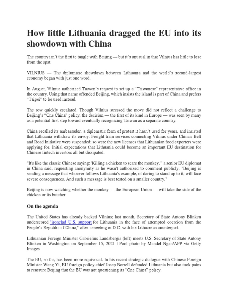 How Little Lithuania Dragged The EU Into Its Showdown With China | PDF ...