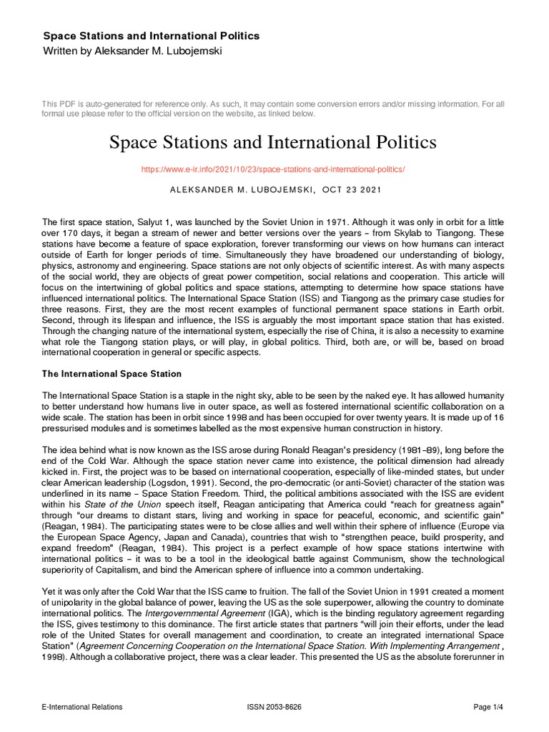 Space Stations and International Politics | PDF | Space Station ...
