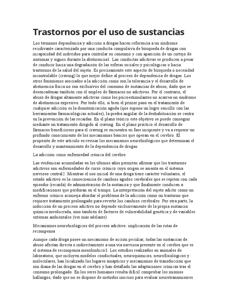 Trastornos Por El Uso de Sustancias | PDF | La dependencia de sustancias | Despachador de drogas