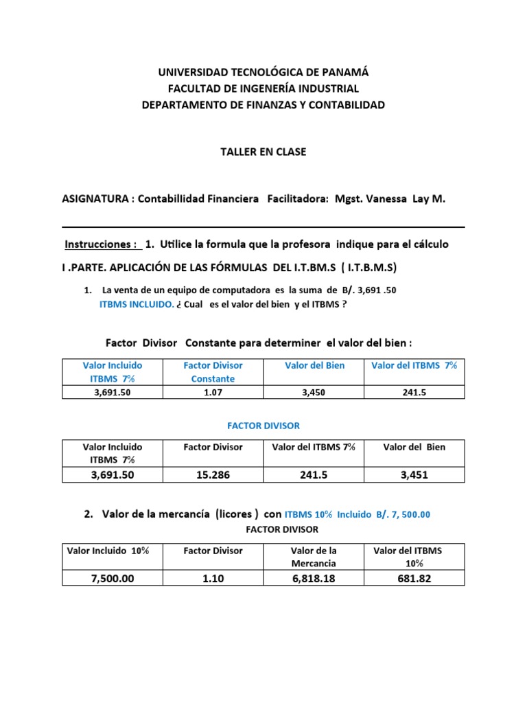 Taller de Clase de Itbms Incluido | PDF