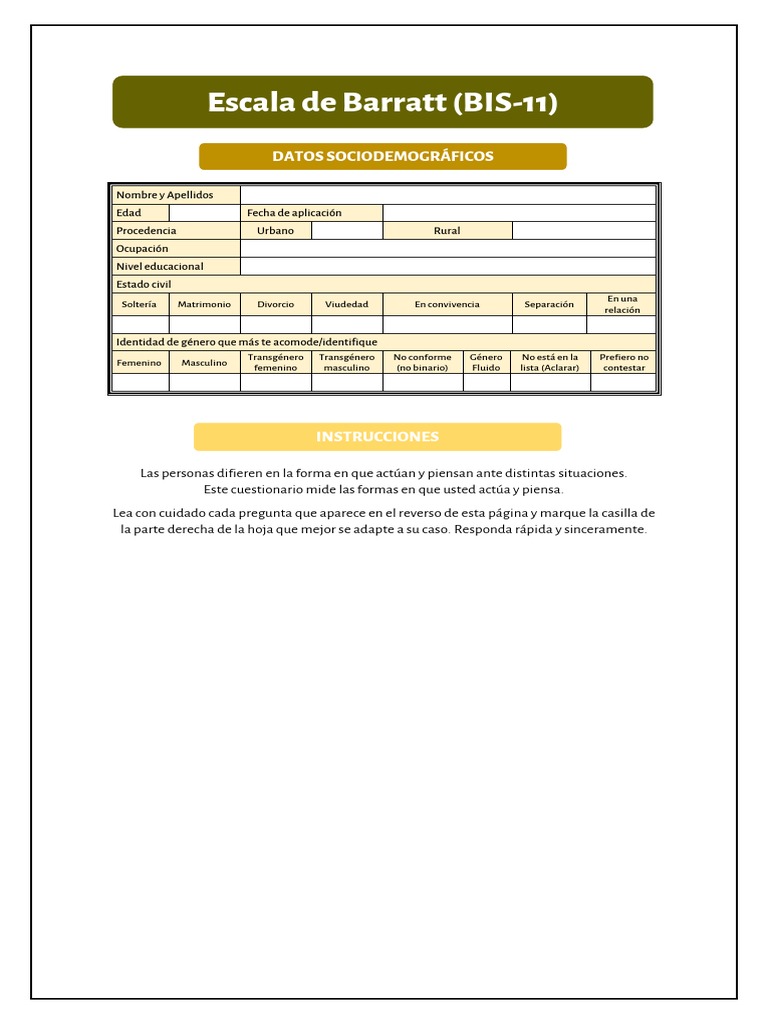 Escala de Impulsividad de Barratt (BIS-11, Salinas, Aguilar & Fabregat, 2018, ESP) | PDF