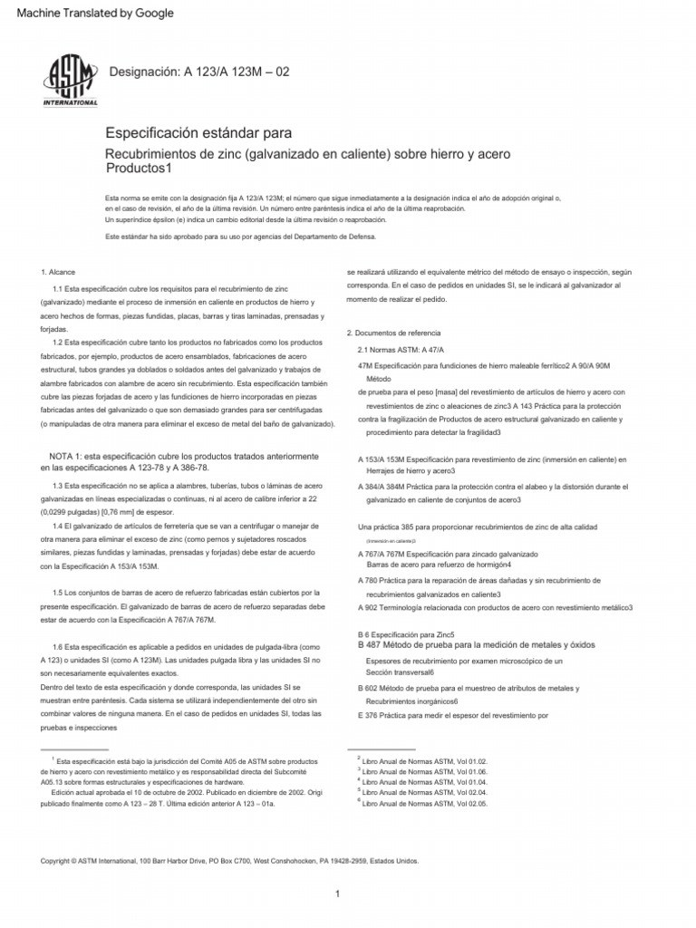 Astm A123-02 | PDF | Revestimiento | Acero