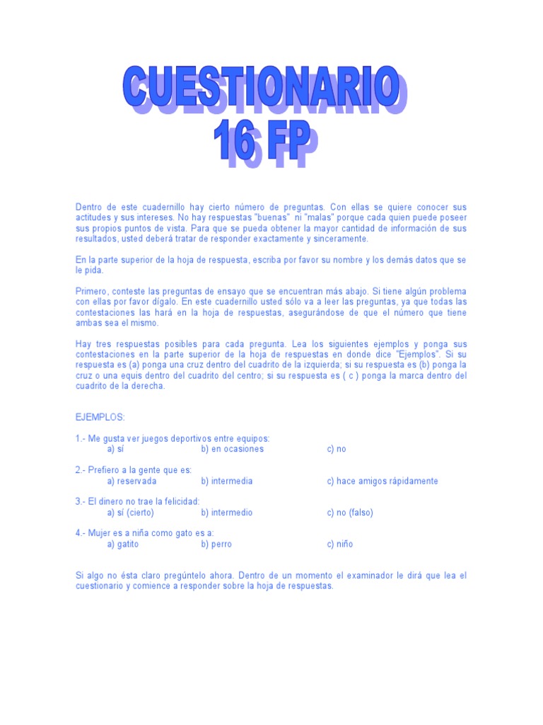 16 FP Cuestionario | PDF | Cuestionario