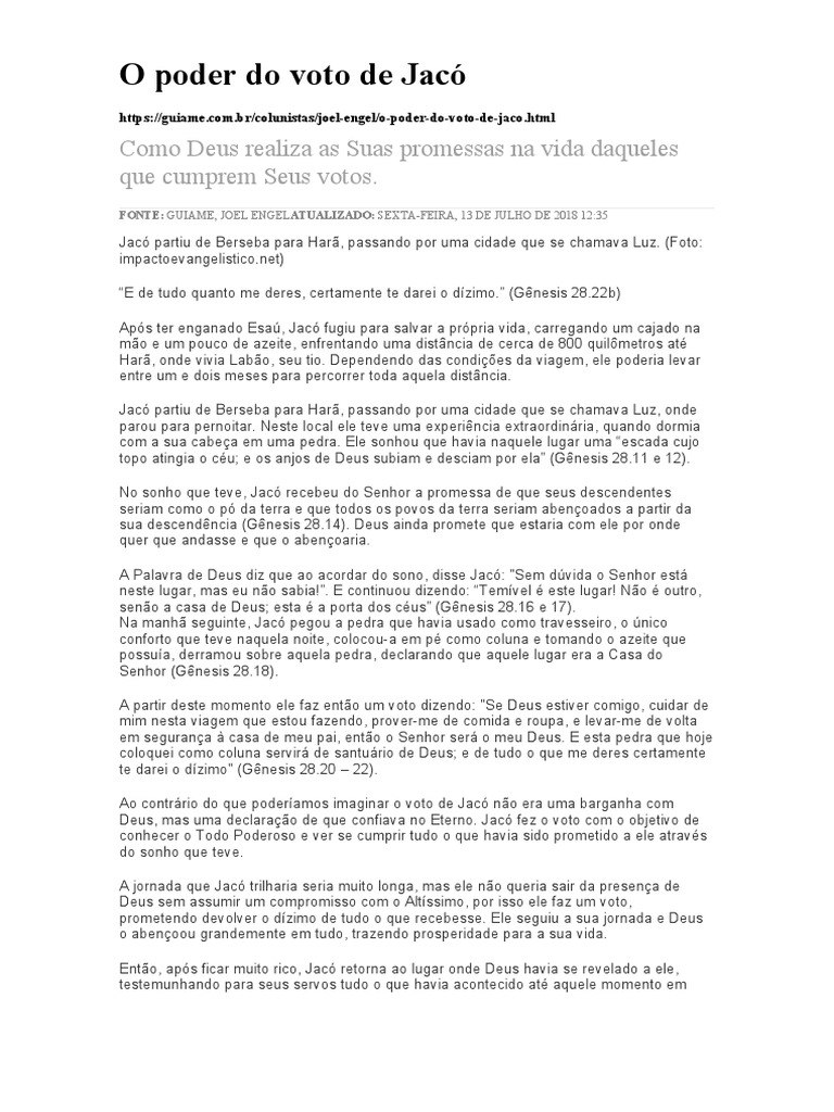 O Poder Do Voto de Jacó | PDF | Jacó | Gênesis (livro)