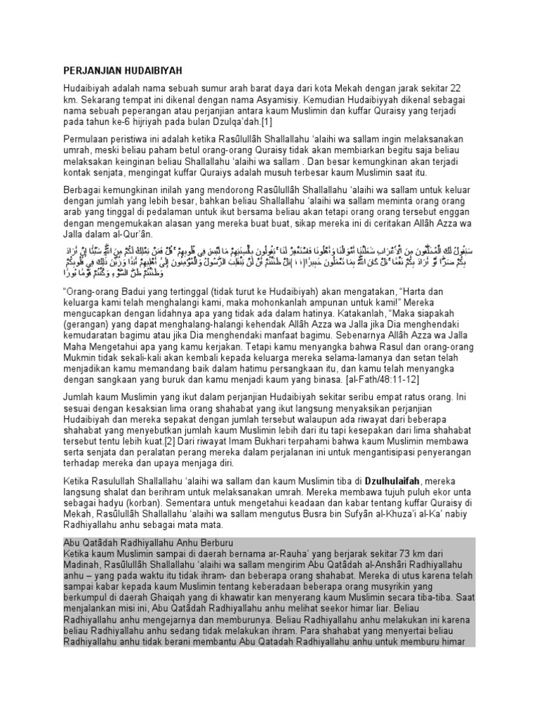 Perjanjian Hudaibiyah: Sejarah dan Teks | PDF