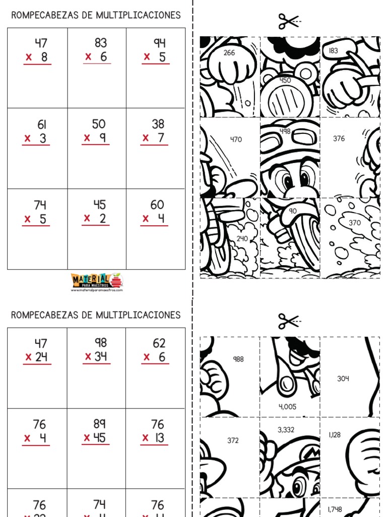 Rompecabezas de Multiplicaciones - Mario Bros | PDF