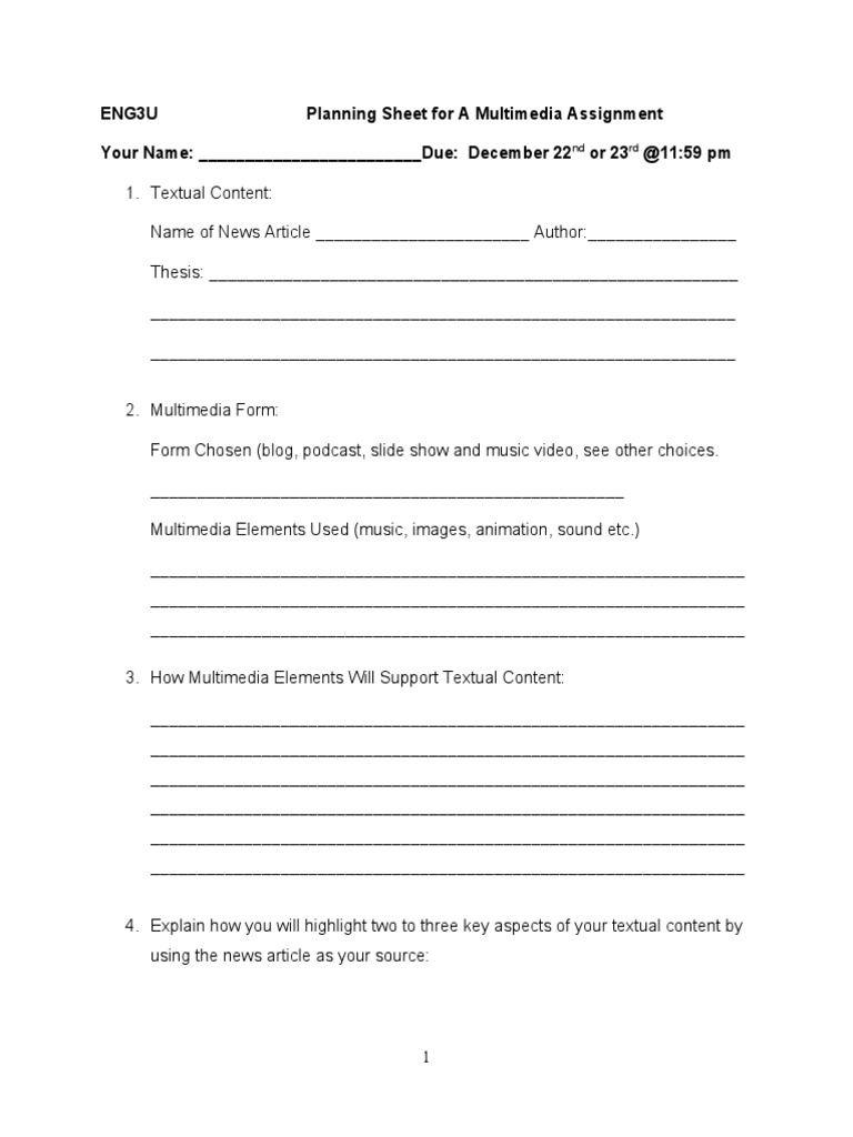 _Planning Sheet for a Multimedia Project.2022_2023 | PDF