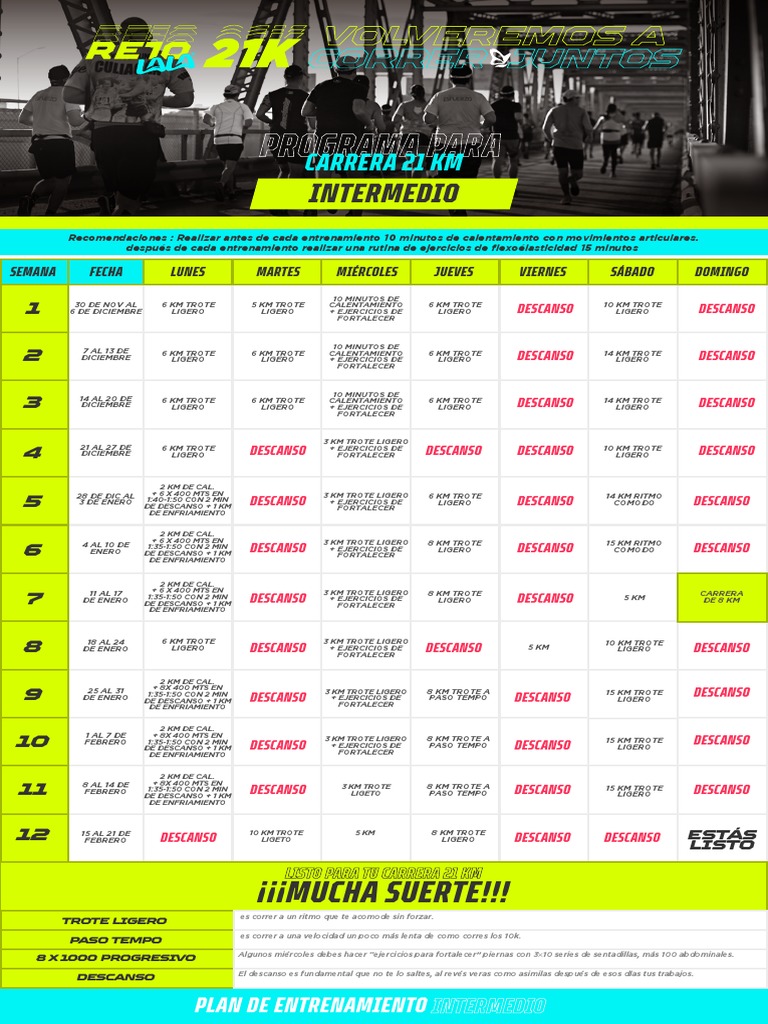 Plan de Entrenamiento 21 KM Intermedio | PDF