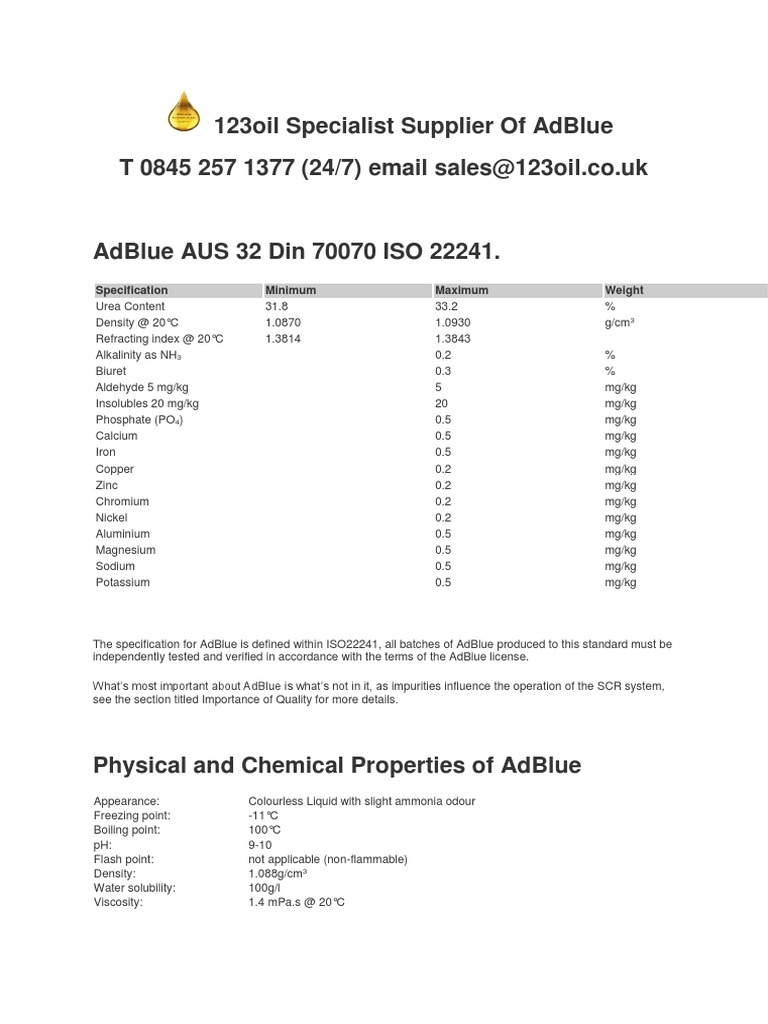 AdBlue Aus32 Din 70070 | PDF | Magnesium | Sets Of Chemical Elements