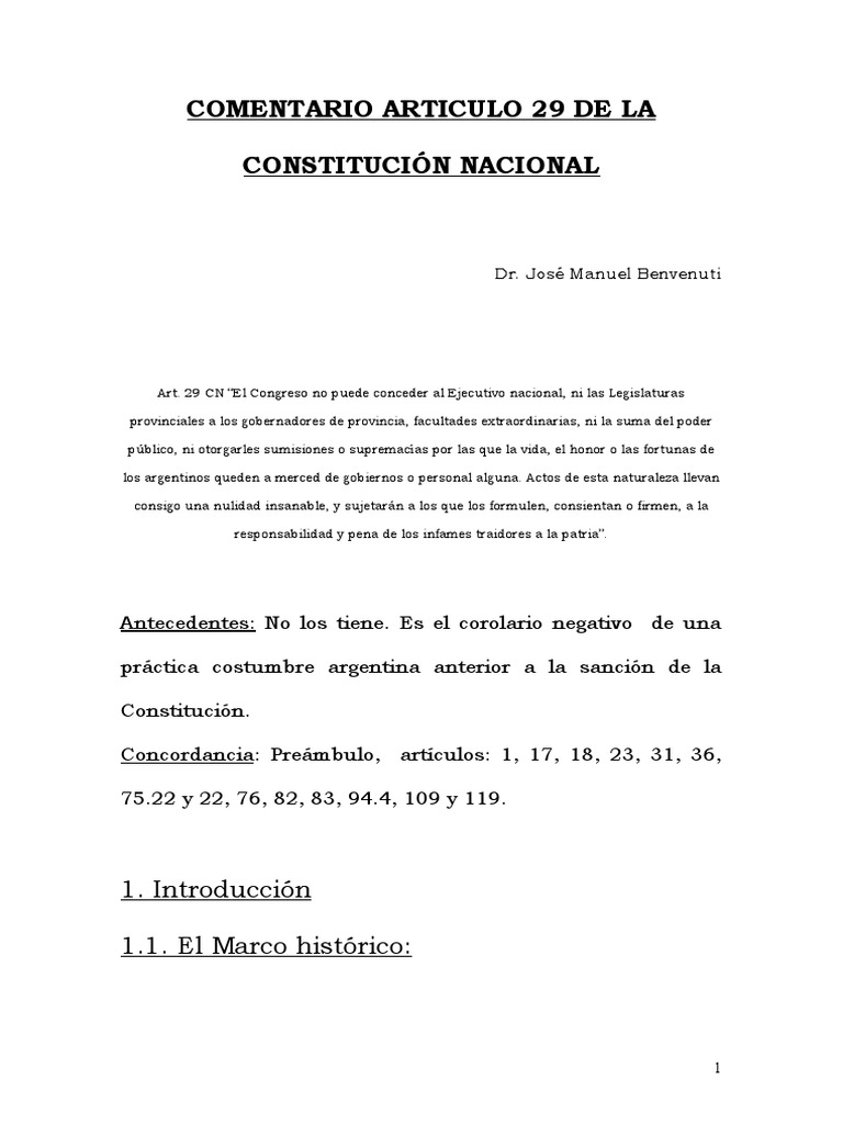 Comentario Articulo 29 de La Constitución Nacional | PDF | Constitución ...