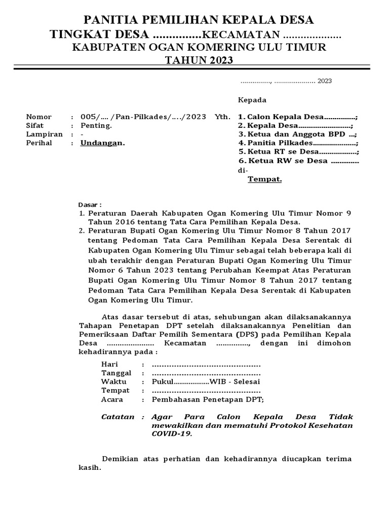 Format Surat Undangan Penetapan DPT | PDF | Griya & Taman