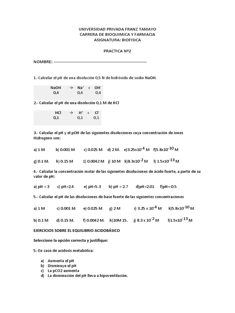 Practica n2 PH (Biofisica) | PDF | Química analítica | Desordenes metabólicos
