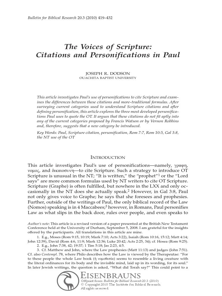 The Voices of Scripture: Citations and Personifications in Paul | PDF ...