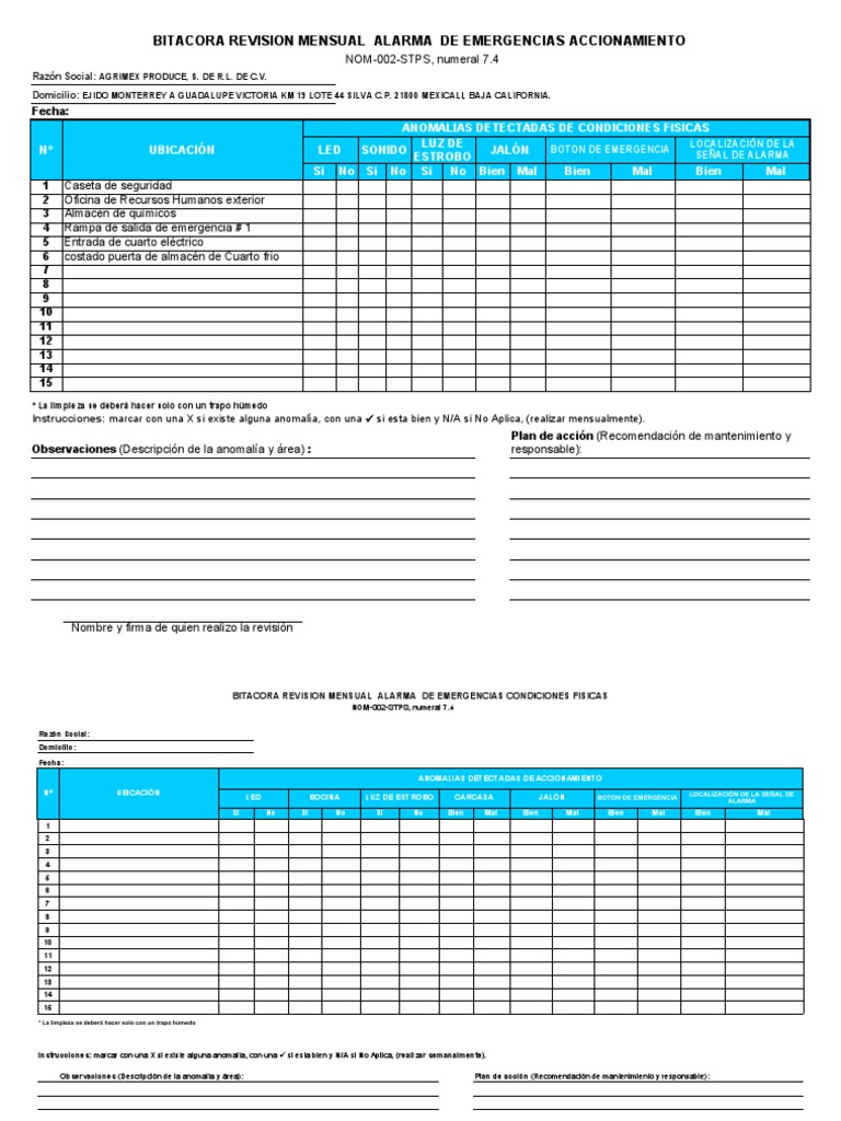 5.4 7.4 002 Bitacora de revisión alarma de emergencias | PDF
