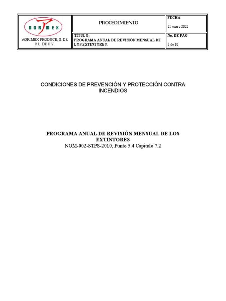 5.4 7.2 002 Programa Anual de Revisión Mensual de Extintores | PDF | Materiales | Peligros