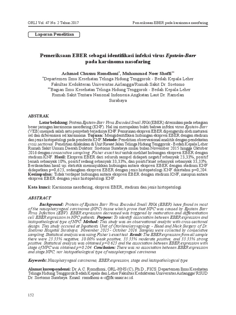 Pemeriksaan EBER Sebagai Identifikasi Infeksi Virus Epstein-Barr Pada Karsinoma Nasofaring | PDF