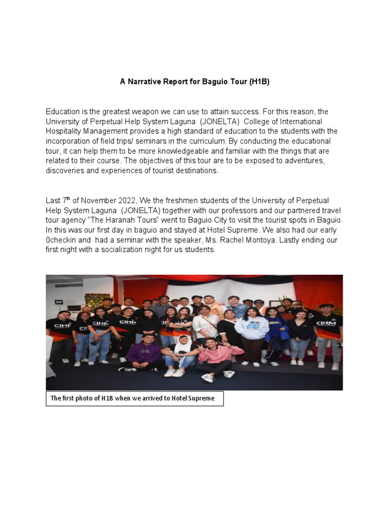 A Narrative Report For Baguio Tour (H1B) | PDF