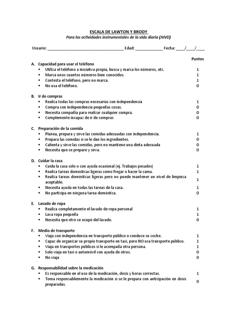 Evaluación de AIVD: Escala Lawton-Brody | PDF | Economias