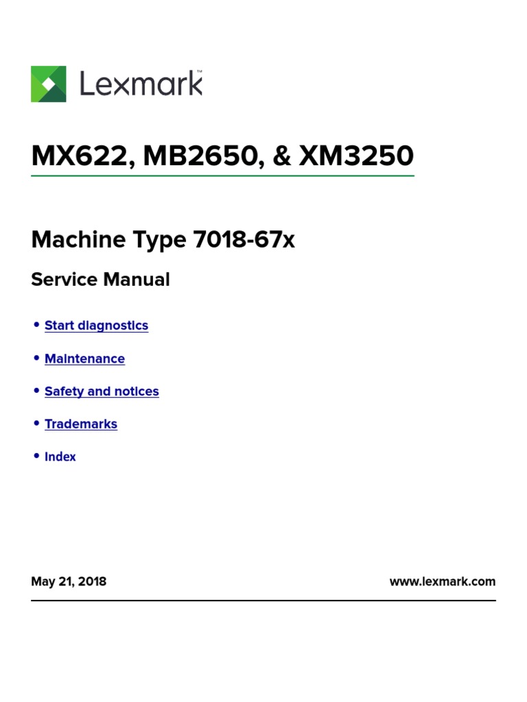 Lexmark MX622, MB2650, and XM3250—May 21, 2018 | PDF | Printer ...