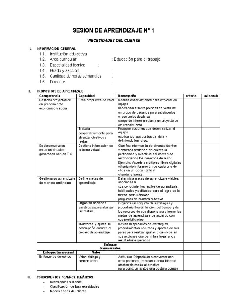 Modelo Sesion de Aprendizaje de Ept 2020 | PDF | Aprendizaje | Iniciativa empresarial
