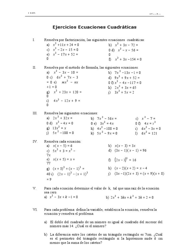 Ecuaciones Cuadraticas Ejercicios | PDF | Geometría triangular | Objetos matemáticos